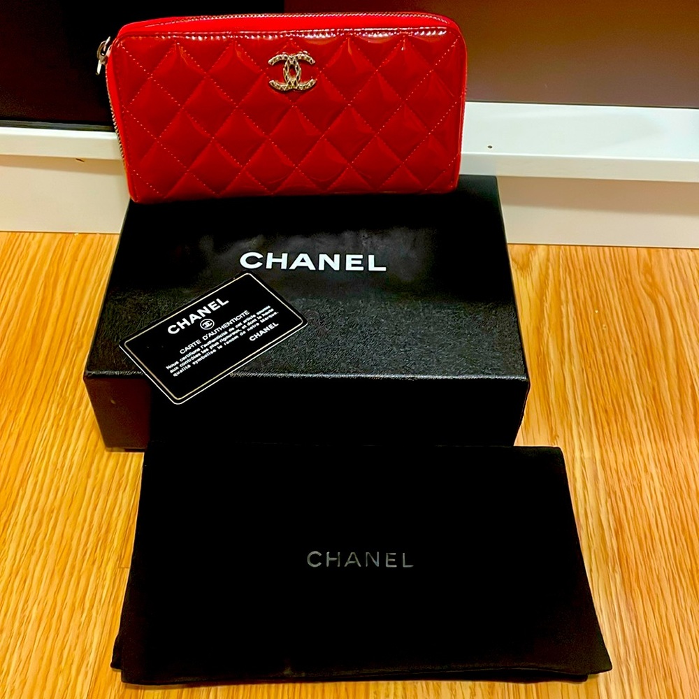 Chanel Patent Leather Red Quilted Wallet Authentic Pe… - Gem